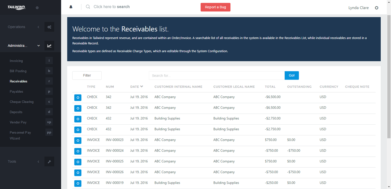 Payables & Receivables Lists